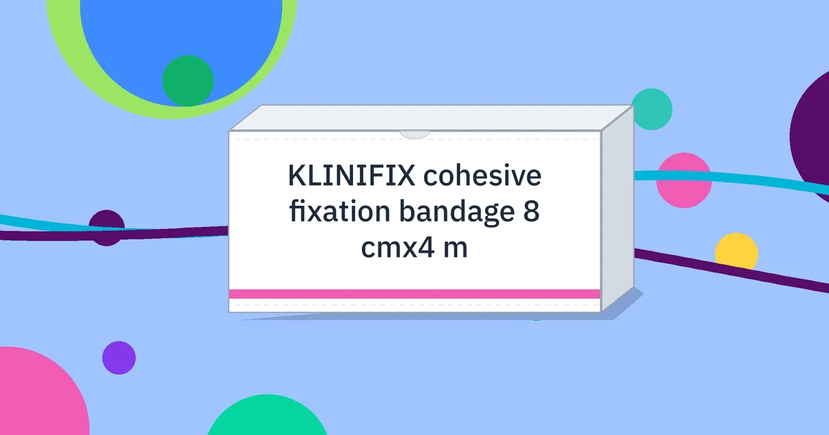 Symbolbild: Packung mit der Aufschrift KLINIFIX cohesive fixation bandage 8 cmx4 m (PZN 13246978) – Verfügbarkeit und Bezug in Apotheken in Frankfurt am Main