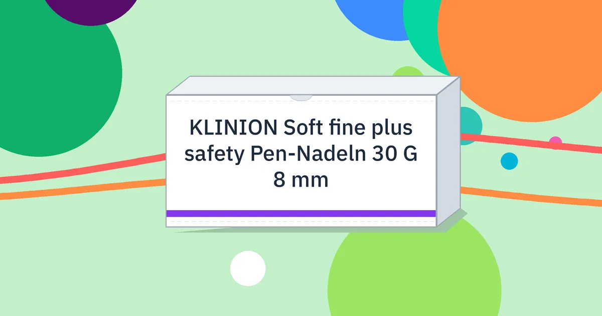 Symbolbild: Packung mit der Aufschrift KLINION Soft fine plus safety Pen-Nadeln 30 G 8 mm (PZN 19166594) – Verfügbarkeit und Bezug in Apotheken in Frankfurt am Main