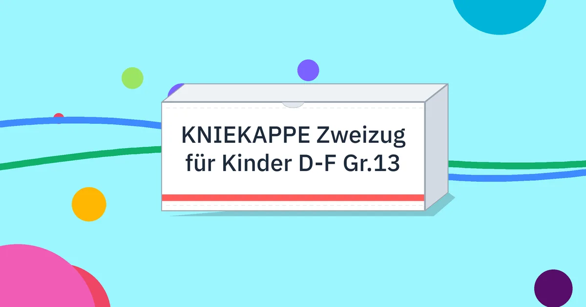 Symbolbild: Packung mit der Aufschrift KNIEKAPPE Zweizug für Kinder D-F Gr.13 (PZN 01738104) – Verfügbarkeit und Bezug in Apotheken in Frankfurt am Main