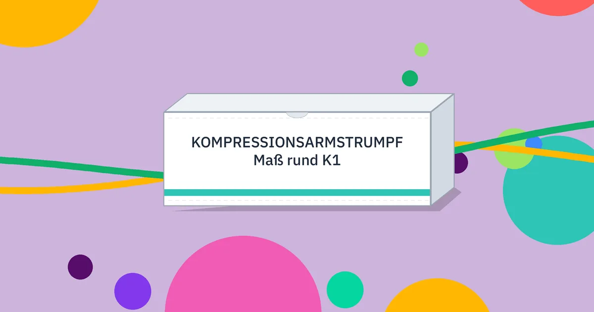 Symbolbild: Packung mit der Aufschrift KOMPRESSIONSARMSTRUMPF Maß rund K1 (PZN 14277840) – Verfügbarkeit und Bezug in Apotheken in Frankfurt am Main