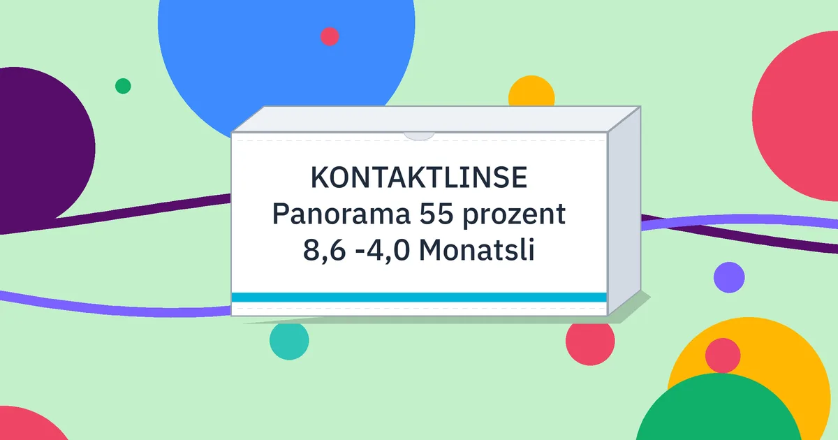 Symbolbild: Packung mit der Aufschrift KONTAKTLINSE Panorama 55 prozent 8,6 -4,0 Monatsli (PZN 00817758) – Verfügbarkeit und Bezug in Apotheken in Frankfurt am Main