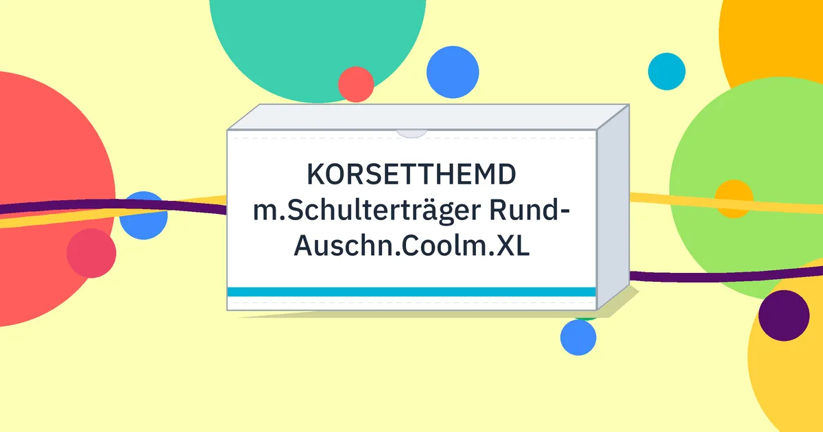 Symbolbild: Packung mit der Aufschrift KORSETTHEMD m.Schulterträger Rund-Auschn.Coolm.XL (PZN 09639494) – Verfügbarkeit und Bezug in Apotheken in Frankfurt am Main