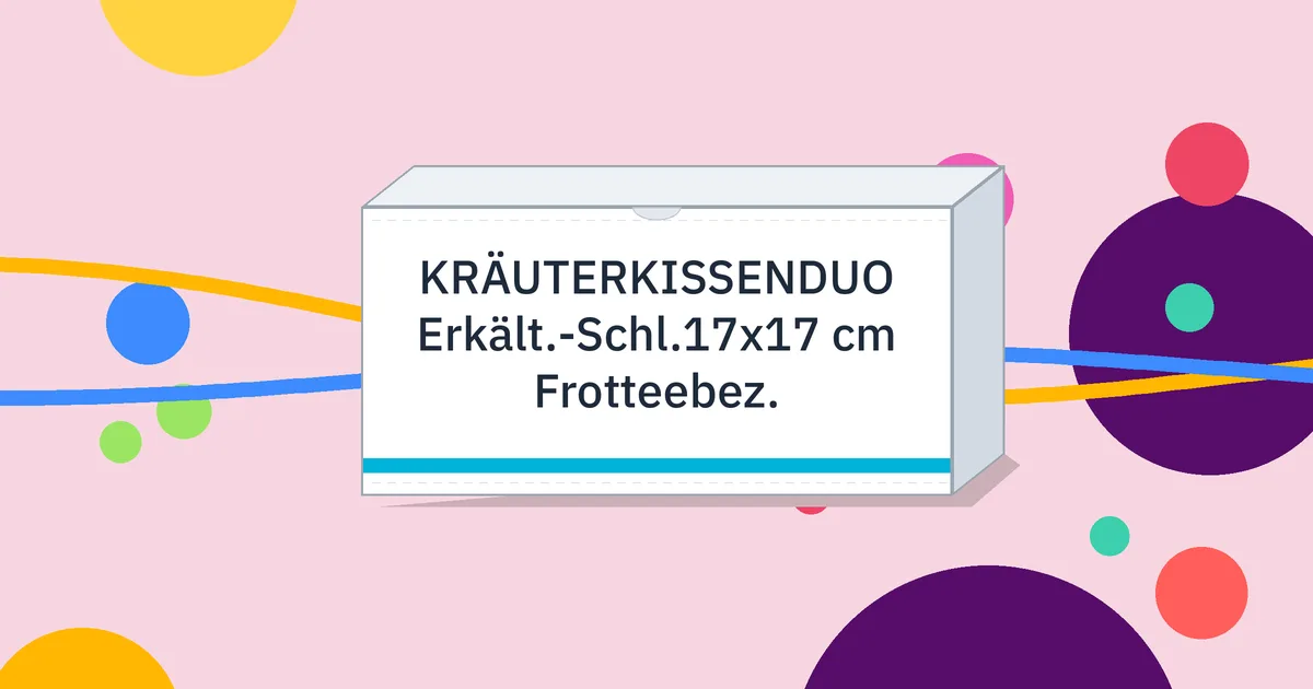 Symbolbild: Packung mit der Aufschrift KRÄUTERKISSENDUO Erkält.-Schl.17x17 cm Frotteebez. (PZN 12145749) – Verfügbarkeit und Bezug in Apotheken in Frankfurt am Main