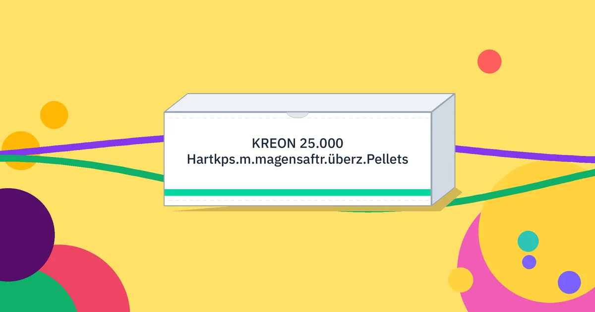 Symbolbild: Packung mit der Aufschrift KREON 25.000 Hartkps.m.magensaftr.überz.Pellets (PZN 04946837) – Verfügbarkeit und Bezug in Apotheken in Frankfurt am Main
