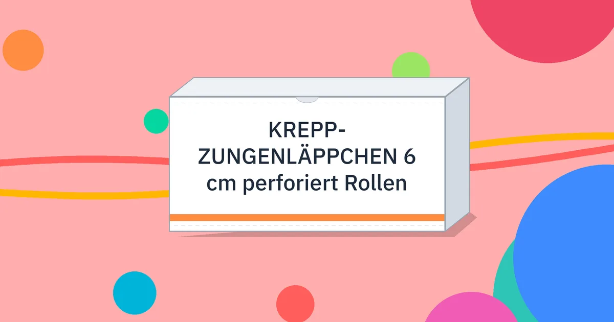 Symbolbild: Packung mit der Aufschrift KREPP-ZUNGENLÄPPCHEN 6 cm perforiert Rollen (PZN 12381303) – Verfügbarkeit und Bezug in Apotheken in Frankfurt am Main