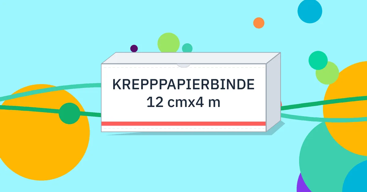Symbolbild: Packung mit der Aufschrift KREPPPAPIERBINDE 12 cmx4 m (PZN 01720593) – Verfügbarkeit und Bezug in Apotheken in Frankfurt am Main
