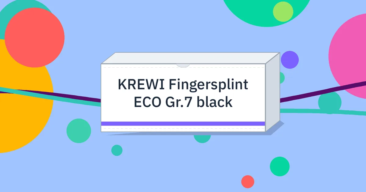 Symbolbild: Packung mit der Aufschrift KREWI Fingersplint ECO Gr.7 black (PZN 20392485) – Verfügbarkeit und Bezug in Apotheken in Frankfurt am Main