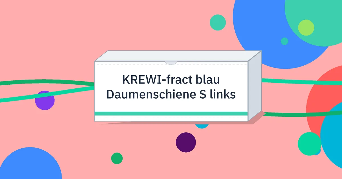 Symbolbild: Packung mit der Aufschrift KREWI-fract blau Daumenschiene S links (PZN 17299500) – Verfügbarkeit und Bezug in Apotheken in Frankfurt am Main
