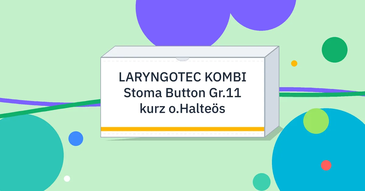 Symbolbild: Packung mit der Aufschrift LARYNGOTEC KOMBI Stoma Button Gr.11 kurz o.Halteös (PZN 06801600) – Verfügbarkeit und Bezug in Apotheken in Frankfurt am Main