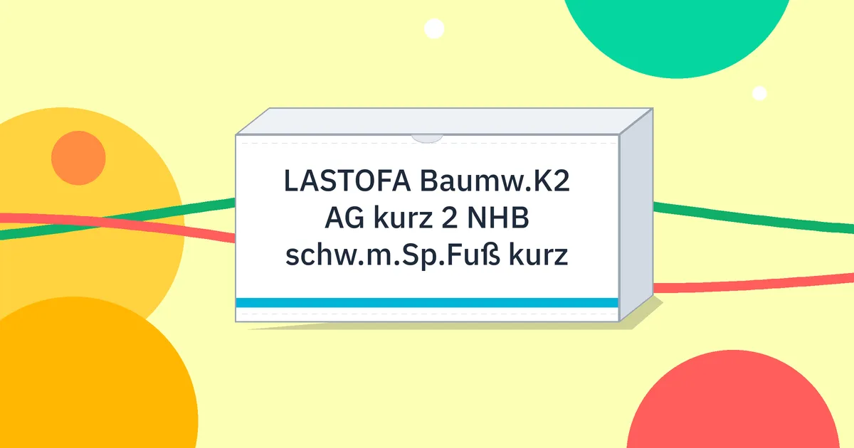 Symbolbild: Packung mit der Aufschrift LASTOFA Baumw.K2 AG kurz 2 NHB schw.m.Sp.Fuß kurz (PZN 01948066) – Verfügbarkeit und Bezug in Apotheken in Frankfurt am Main