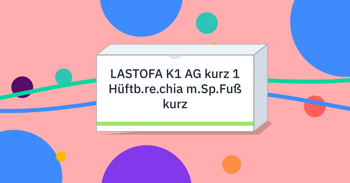 Symbolbild: Packung mit der Aufschrift LASTOFA K1 AG kurz 1 Hüftb.re.chia m.Sp.Fuß kurz (PZN 13797224) – Verfügbarkeit und Bezug in Apotheken in Frankfurt am Main