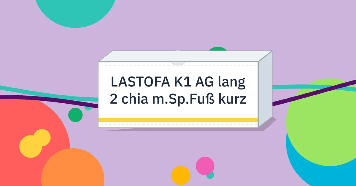 Symbolbild: Packung mit der Aufschrift LASTOFA K1 AG lang 2 chia m.Sp.Fuß kurz (PZN 13789443) – Verfügbarkeit und Bezug in Apotheken in Frankfurt am Main
