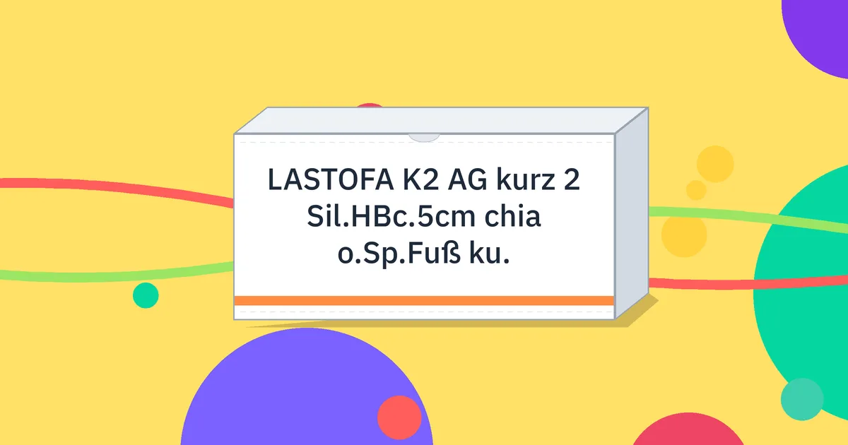 Symbolbild: Packung mit der Aufschrift LASTOFA K2 AG kurz 2 Sil.HBc.5cm chia o.Sp.Fuß ku. (PZN 13802847) – Verfügbarkeit und Bezug in Apotheken in Frankfurt am Main
