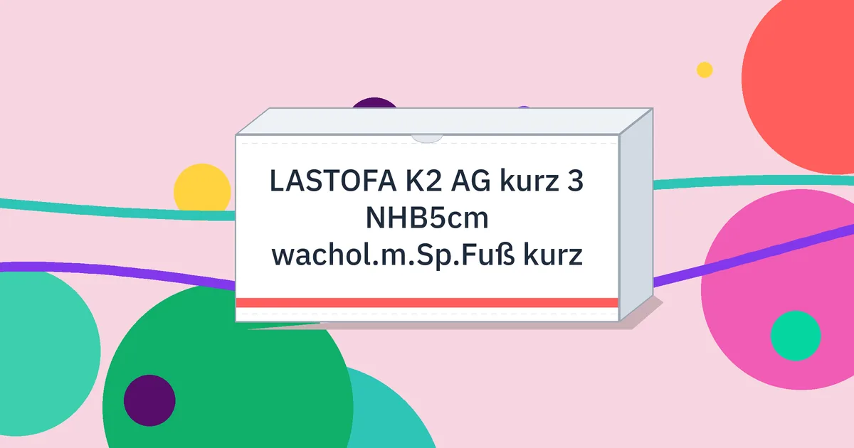 Symbolbild: Packung mit der Aufschrift LASTOFA K2 AG kurz 3 NHB5cm wachol.m.Sp.Fuß kurz (PZN 13804332) – Verfügbarkeit und Bezug in Apotheken in Frankfurt am Main
