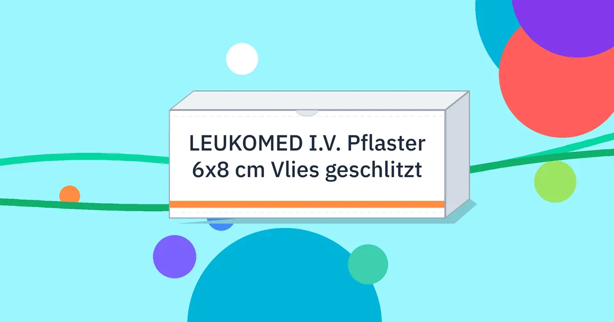 Symbolbild: Packung mit der Aufschrift LEUKOMED I.V. Pflaster 6x8 cm Vlies geschlitzt (PZN 12776651) – Verfügbarkeit und Bezug in Apotheken in Frankfurt am Main