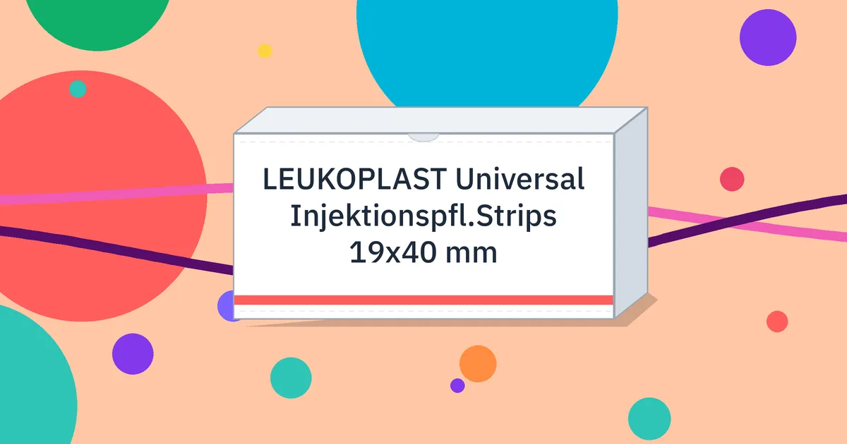 Symbolbild: Packung mit der Aufschrift LEUKOPLAST Universal Injektionspfl.Strips 19x40 mm (PZN 14284633) – Verfügbarkeit und Bezug in Apotheken in Frankfurt am Main