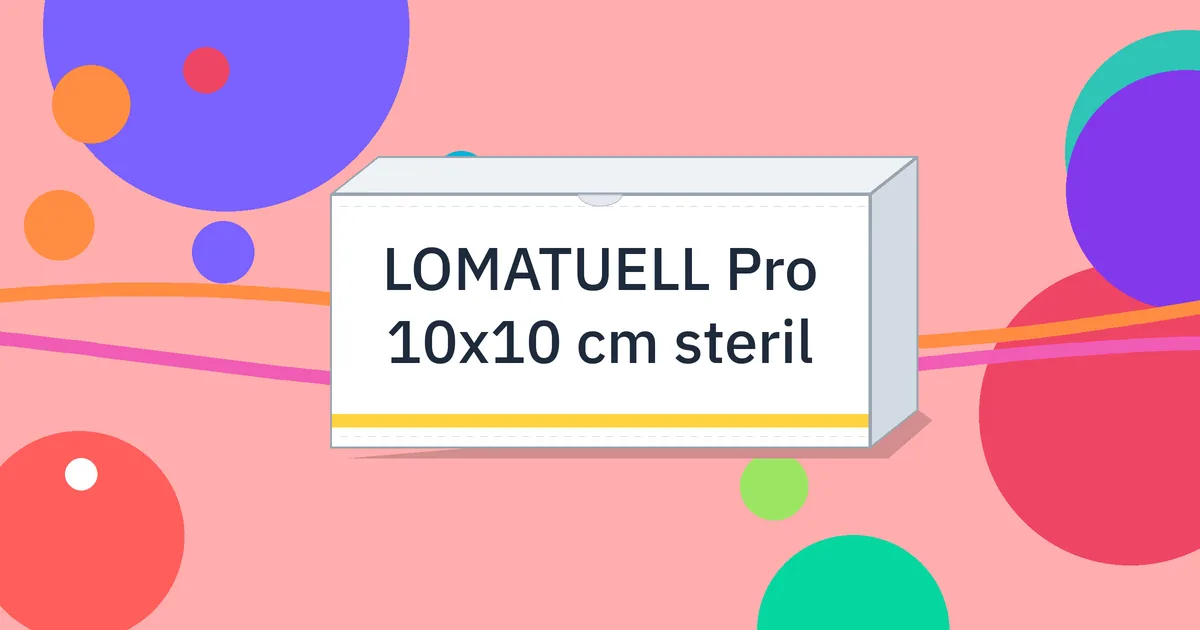 Symbolbild: Packung mit der Aufschrift LOMATUELL Pro 10x10 cm steril (PZN 18268849) – Verfügbarkeit und Bezug in Apotheken in Frankfurt am Main