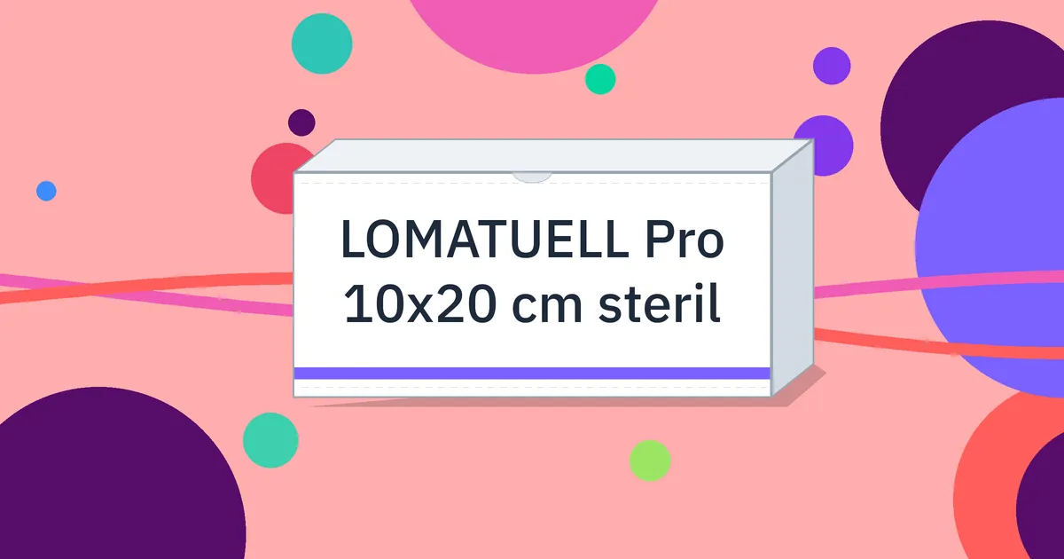 Symbolbild: Packung mit der Aufschrift LOMATUELL Pro 10x20 cm steril (PZN 19961995) – Verfügbarkeit und Bezug in Apotheken in Frankfurt am Main