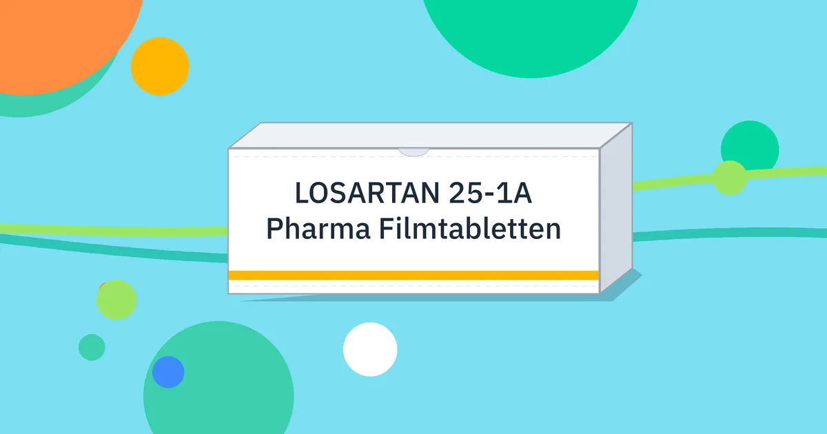 Symbolbild: Packung mit der Aufschrift LOSARTAN 25-1A Pharma Filmtabletten (PZN 05368992) – Verfügbarkeit und Bezug in Apotheken in Frankfurt am Main
