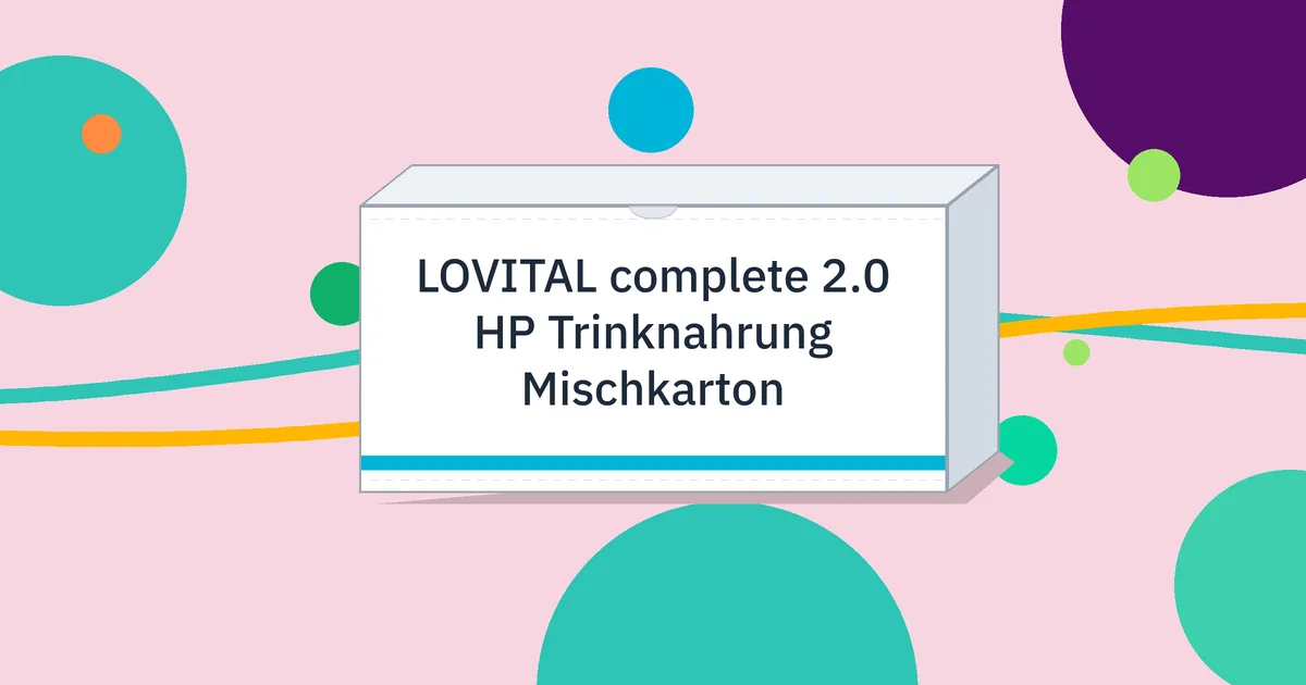 Symbolbild: Packung mit der Aufschrift LOVITAL complete 2.0 HP Trinknahrung Mischkarton (PZN 19442574) – Verfügbarkeit und Bezug in Apotheken in Frankfurt am Main