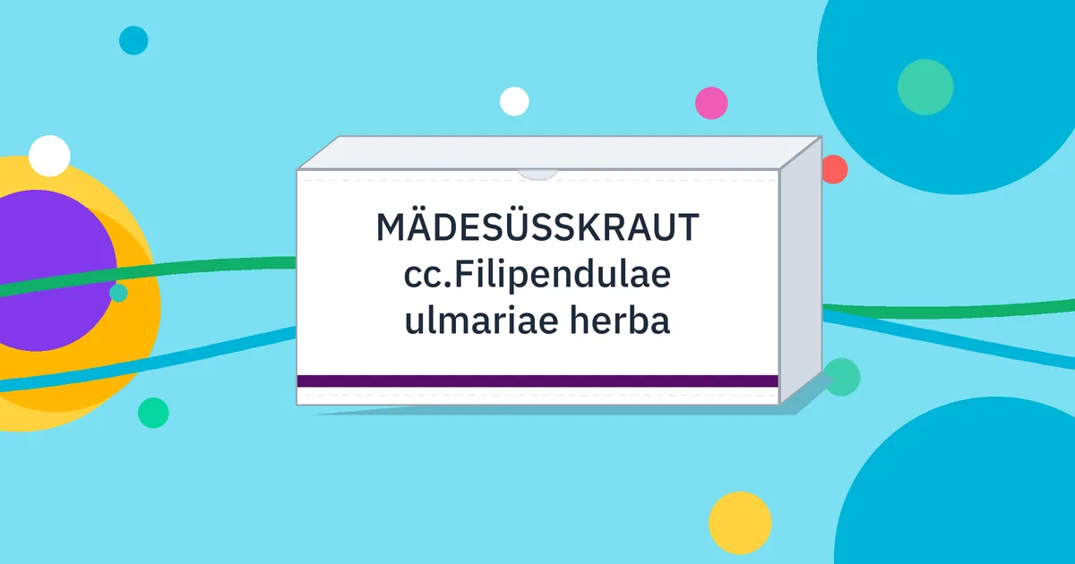 Symbolbild: Packung mit der Aufschrift MÄDESÜSSKRAUT cc.Filipendulae ulmariae herba (PZN 20953340) – Verfügbarkeit und Bezug in Apotheken in Frankfurt am Main