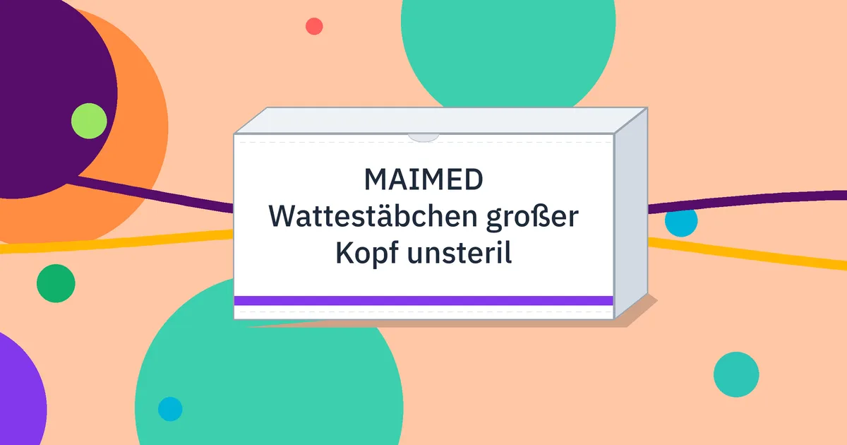 Symbolbild: Packung mit der Aufschrift MAIMED Wattestäbchen großer Kopf unsteril (PZN 04867322) – Verfügbarkeit und Bezug in Apotheken in Frankfurt am Main