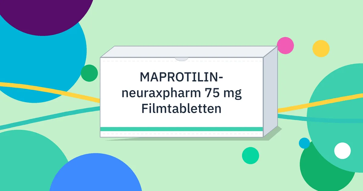 Symbolbild: Packung mit der Aufschrift MAPROTILIN-neuraxpharm 75 mg Filmtabletten (PZN 03728015) – Verfügbarkeit und Bezug in Apotheken in Frankfurt am Main