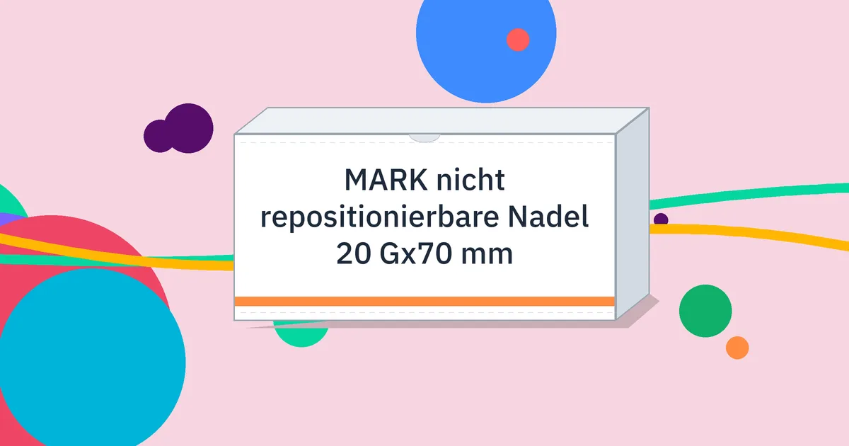 Symbolbild: Packung mit der Aufschrift MARK nicht repositionierbare Nadel 20 Gx70 mm (PZN 19736583) – Verfügbarkeit und Bezug in Apotheken in Frankfurt am Main
