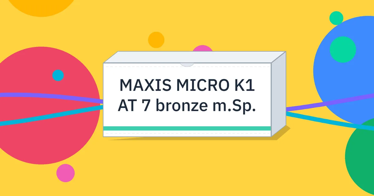 Symbolbild: Packung mit der Aufschrift MAXIS MICRO K1 AT 7 bronze m.Sp. (PZN 17671431) – Verfügbarkeit und Bezug in Apotheken in Frankfurt am Main