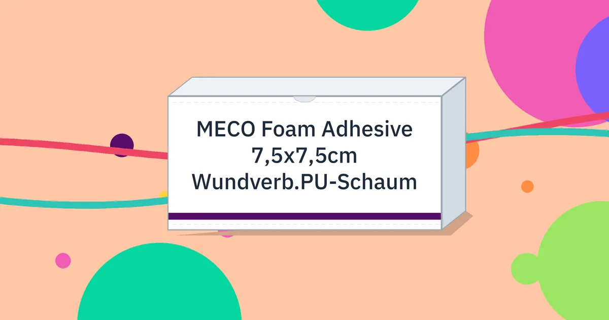 Symbolbild: Packung mit der Aufschrift MECO Foam Adhesive 7,5x7,5cm Wundverb.PU-Schaum (PZN 20090608) – Verfügbarkeit und Bezug in Apotheken in Frankfurt am Main