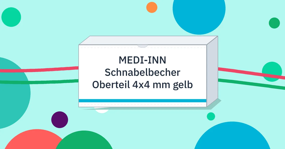 Symbolbild: Packung mit der Aufschrift MEDI-INN Schnabelbecher Oberteil 4x4 mm gelb (PZN 08815279) – Verfügbarkeit und Bezug in Apotheken in Frankfurt am Main