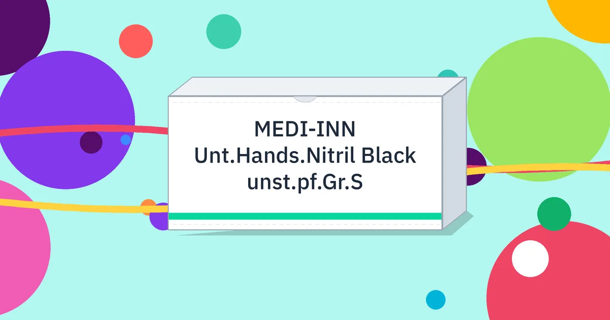Symbolbild: Packung mit der Aufschrift MEDI-INN Unt.Hands.Nitril Black unst.pf.Gr.S (PZN 10332967) – Verfügbarkeit und Bezug in Apotheken in Frankfurt am Main