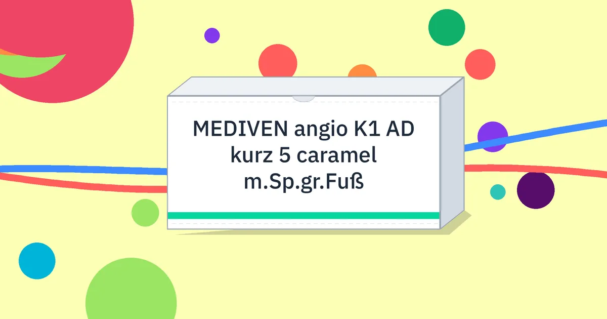 Symbolbild: Packung mit der Aufschrift MEDIVEN angio K1 AD kurz 5 caramel m.Sp.gr.Fuß (PZN 17210380) – Verfügbarkeit und Bezug in Apotheken in Frankfurt am Main