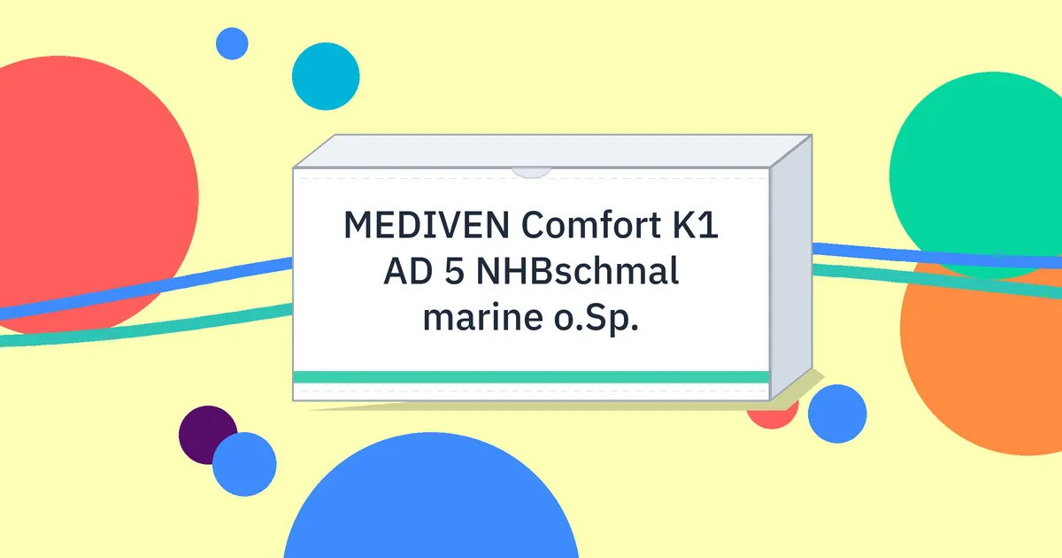 Symbolbild: Packung mit der Aufschrift MEDIVEN Comfort K1 AD 5 NHBschmal marine o.Sp. (PZN 14562196) – Verfügbarkeit und Bezug in Apotheken in Frankfurt am Main