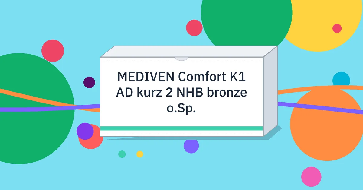 Symbolbild: Packung mit der Aufschrift MEDIVEN Comfort K1 AD kurz 2 NHB bronze o.Sp. (PZN 14556511) – Verfügbarkeit und Bezug in Apotheken in Frankfurt am Main