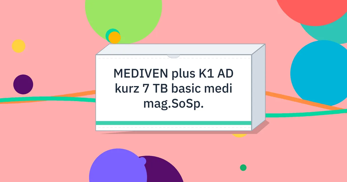 Symbolbild: Packung mit der Aufschrift MEDIVEN plus K1 AD kurz 7 TB basic medi mag.SoSp. (PZN 15045853) – Verfügbarkeit und Bezug in Apotheken in Frankfurt am Main