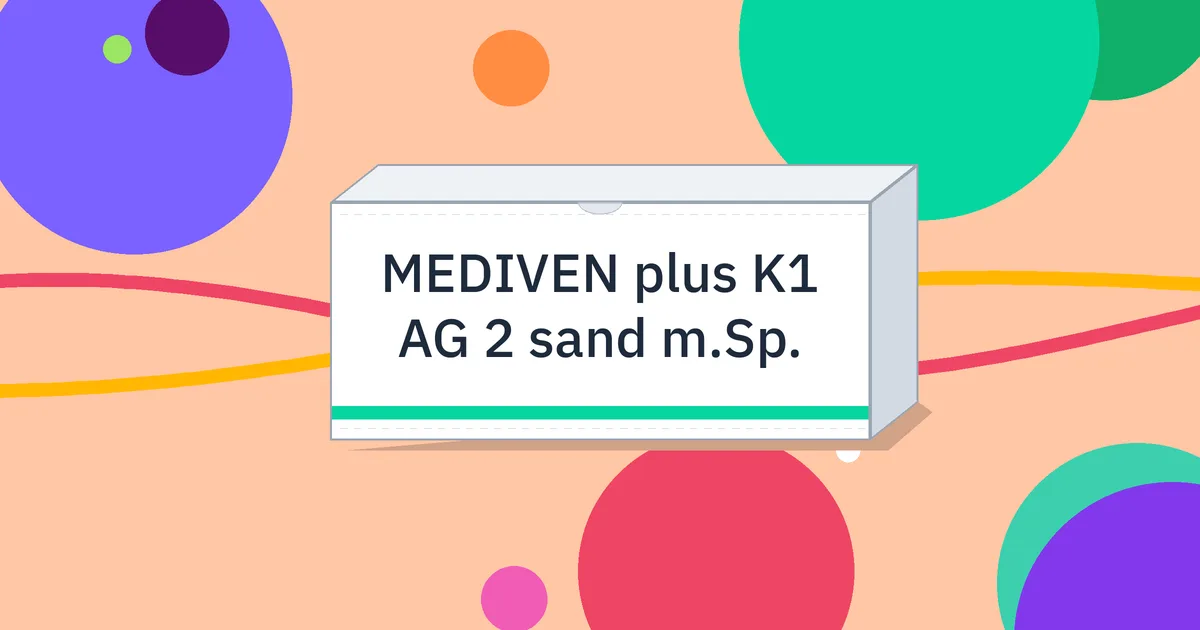 Symbolbild: Packung mit der Aufschrift MEDIVEN plus K1 AG 2 sand m.Sp. (PZN 18937919) – Verfügbarkeit und Bezug in Apotheken in Frankfurt am Main
