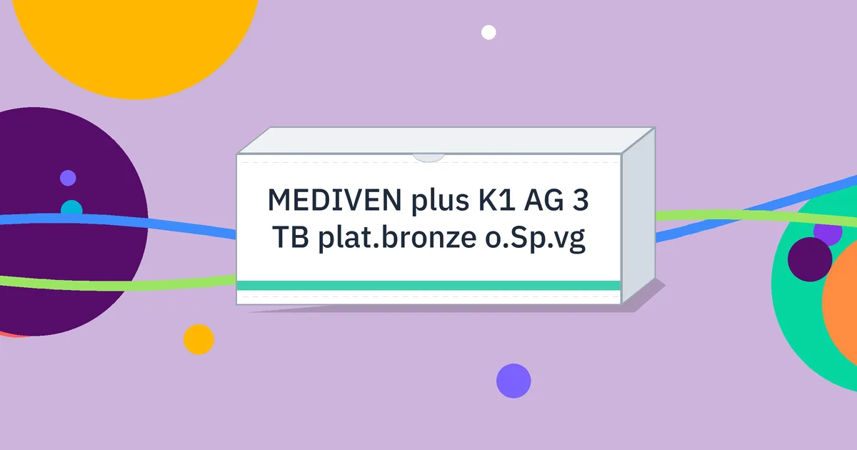Symbolbild: Packung mit der Aufschrift MEDIVEN plus K1 AG 3 TB plat.bronze o.Sp.vg (PZN 15060462) – Verfügbarkeit und Bezug in Apotheken in Frankfurt am Main