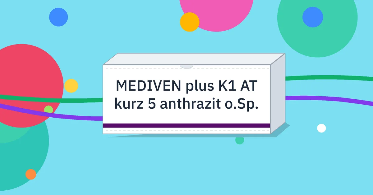 Symbolbild: Packung mit der Aufschrift MEDIVEN plus K1 AT kurz 5 anthrazit o.Sp. (PZN 15026152) – Verfügbarkeit und Bezug in Apotheken in Frankfurt am Main