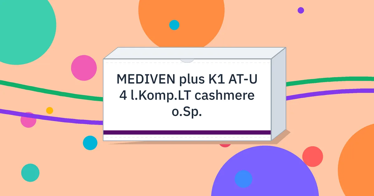 Symbolbild: Packung mit der Aufschrift MEDIVEN plus K1 AT-U 4 l.Komp.LT cashmere o.Sp. (PZN 15032951) – Verfügbarkeit und Bezug in Apotheken in Frankfurt am Main