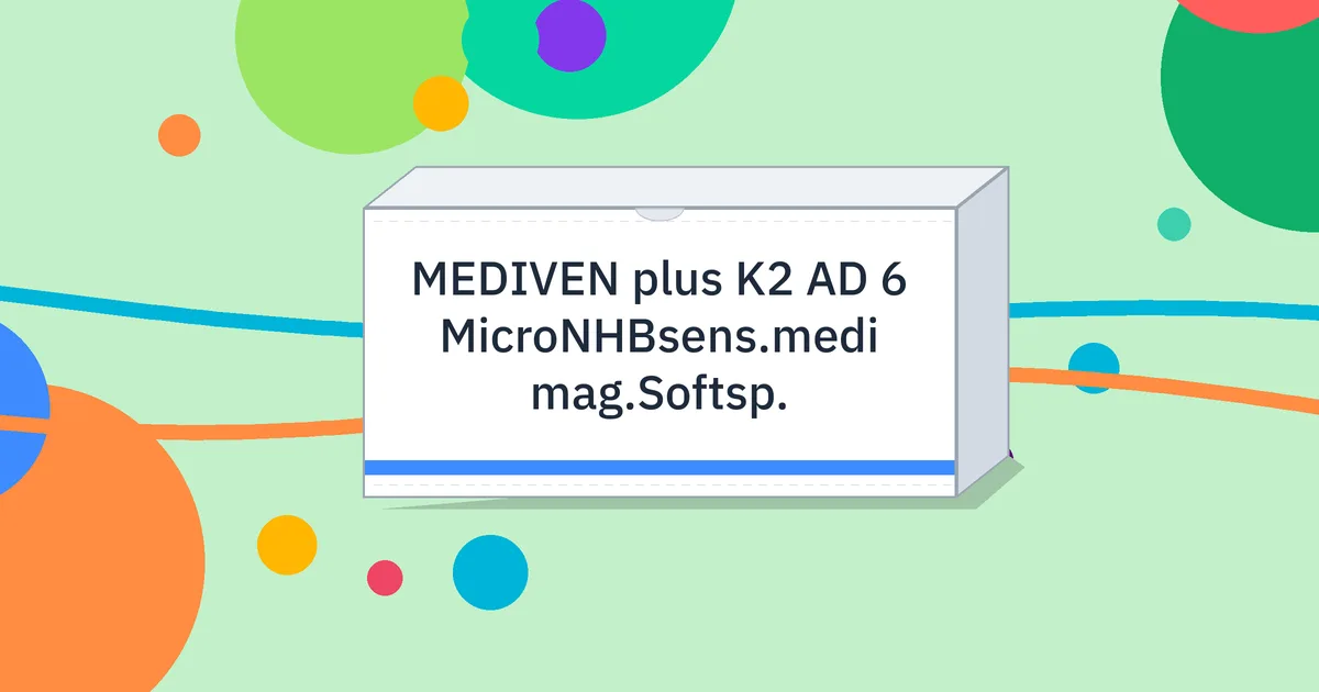 Symbolbild: Packung mit der Aufschrift MEDIVEN plus K2 AD 6 MicroNHBsens.medi mag.Softsp. (PZN 15932933) – Verfügbarkeit und Bezug in Apotheken in Frankfurt am Main