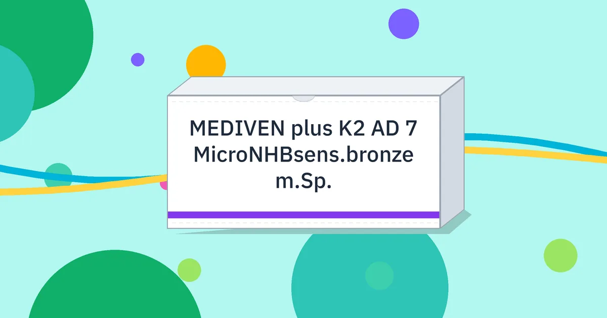 Symbolbild: Packung mit der Aufschrift MEDIVEN plus K2 AD 7 MicroNHBsens.bronze m.Sp. (PZN 15933080) – Verfügbarkeit und Bezug in Apotheken in Frankfurt am Main