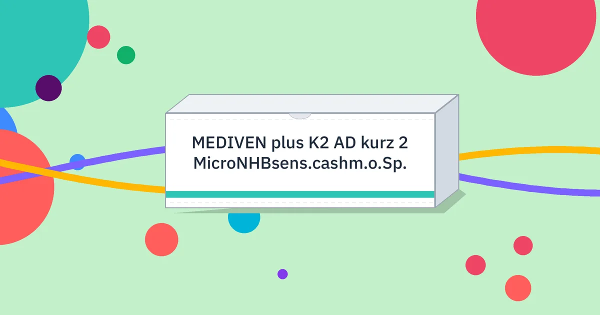 Symbolbild: Packung mit der Aufschrift MEDIVEN plus K2 AD kurz 2 MicroNHBsens.cashm.o.Sp. (PZN 15933660) – Verfügbarkeit und Bezug in Apotheken in Frankfurt am Main
