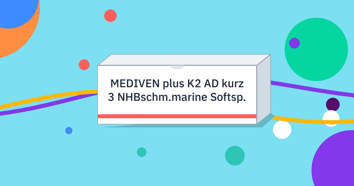 Symbolbild: Packung mit der Aufschrift MEDIVEN plus K2 AD kurz 3 NHBschm.marine Softsp. (PZN 15927228) – Verfügbarkeit und Bezug in Apotheken in Frankfurt am Main