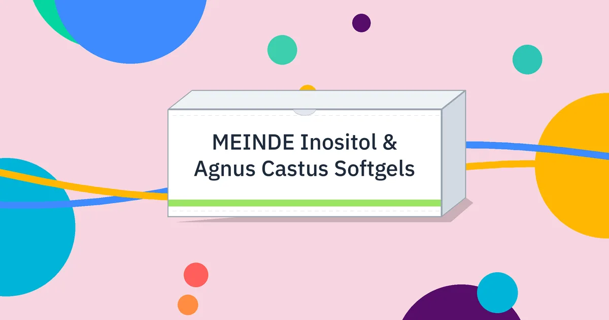 Symbolbild: Packung mit der Aufschrift MEINDE Inositol & Agnus Castus Softgels (PZN 20107668) – Verfügbarkeit und Bezug in Apotheken in Frankfurt am Main