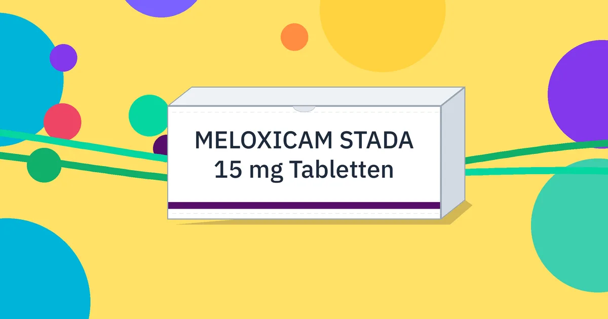 Symbolbild: Packung mit der Aufschrift MELOXICAM STADA 15 mg Tabletten (PZN 01079239) – Verfügbarkeit und Bezug in Apotheken in Frankfurt am Main