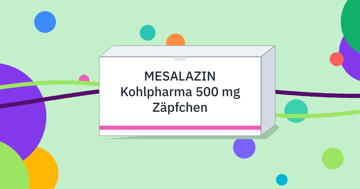 Symbolbild: Packung mit der Aufschrift MESALAZIN Kohlpharma 500 mg Zäpfchen (PZN 09647298) – Verfügbarkeit und Bezug in Apotheken in Frankfurt am Main