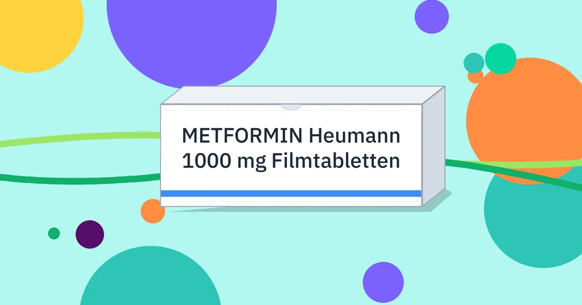 Symbolbild: Packung mit der Aufschrift METFORMIN Heumann 1000 mg Filmtabletten (PZN 18400881) – Verfügbarkeit und Bezug in Apotheken in Frankfurt am Main