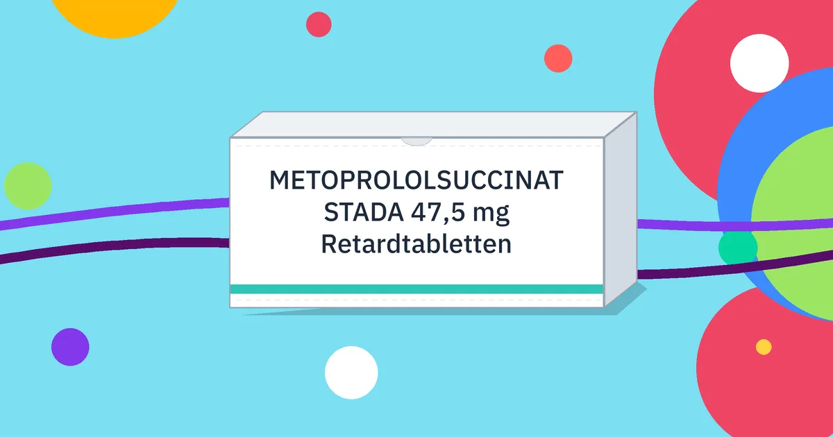 Symbolbild: Packung mit der Aufschrift METOPROLOLSUCCINAT STADA 47,5 mg Retardtabletten (PZN 05126728) – Verfügbarkeit und Bezug in Apotheken in Frankfurt am Main