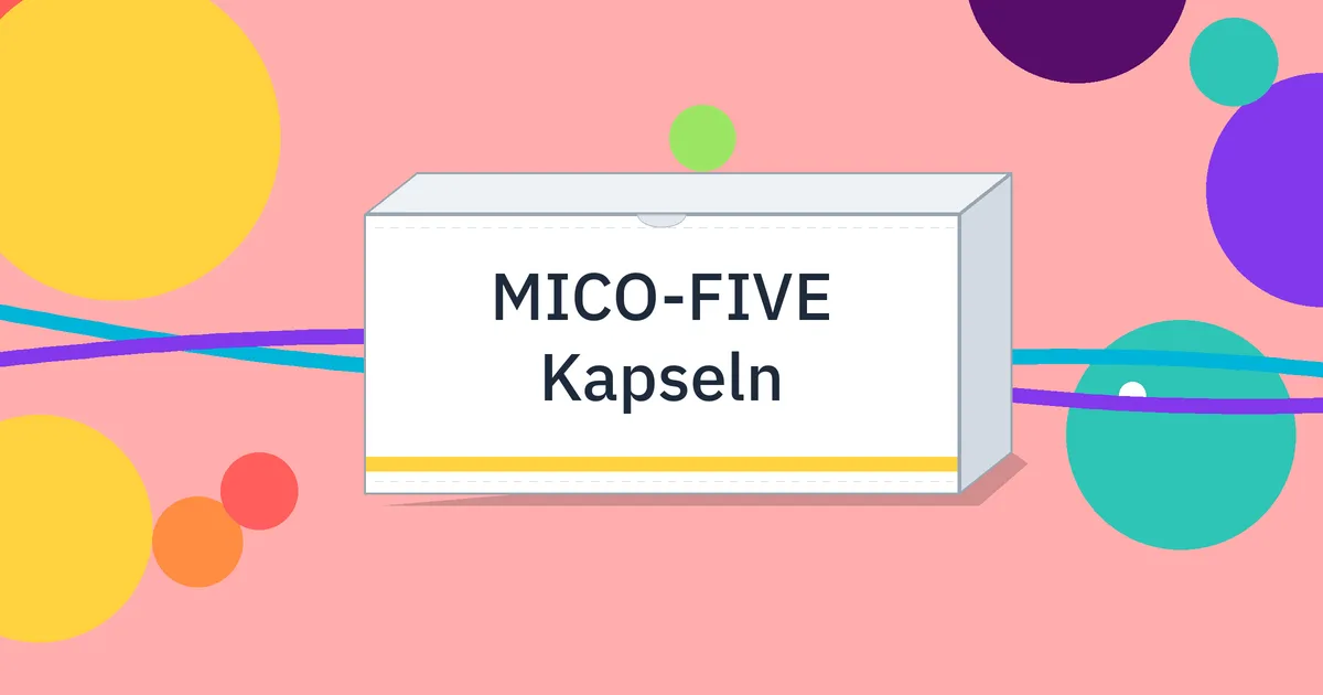 Symbolbild: Packung mit der Aufschrift MICO-FIVE Kapseln (PZN 15306130) – Verfügbarkeit und Bezug in Apotheken in Frankfurt am Main